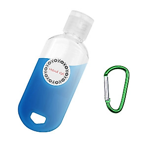 Kare & Kind Clear Portable Travel Bottles - 4x Empty Bottles with Flip Top Caps, 4x Carabiner, 1x Sticker Label Sheets - up to 50 ML -For Hand Sanitizers, Disinfectant Alcohol, Liquids, Toiletries