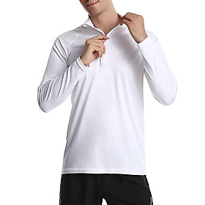 DAYOUNG Mens Zip Pullover UPF 50+ Sun Protection Long Sleeve Hiking Fishing Outdoors Performance T-Shirt YWT12 White S
