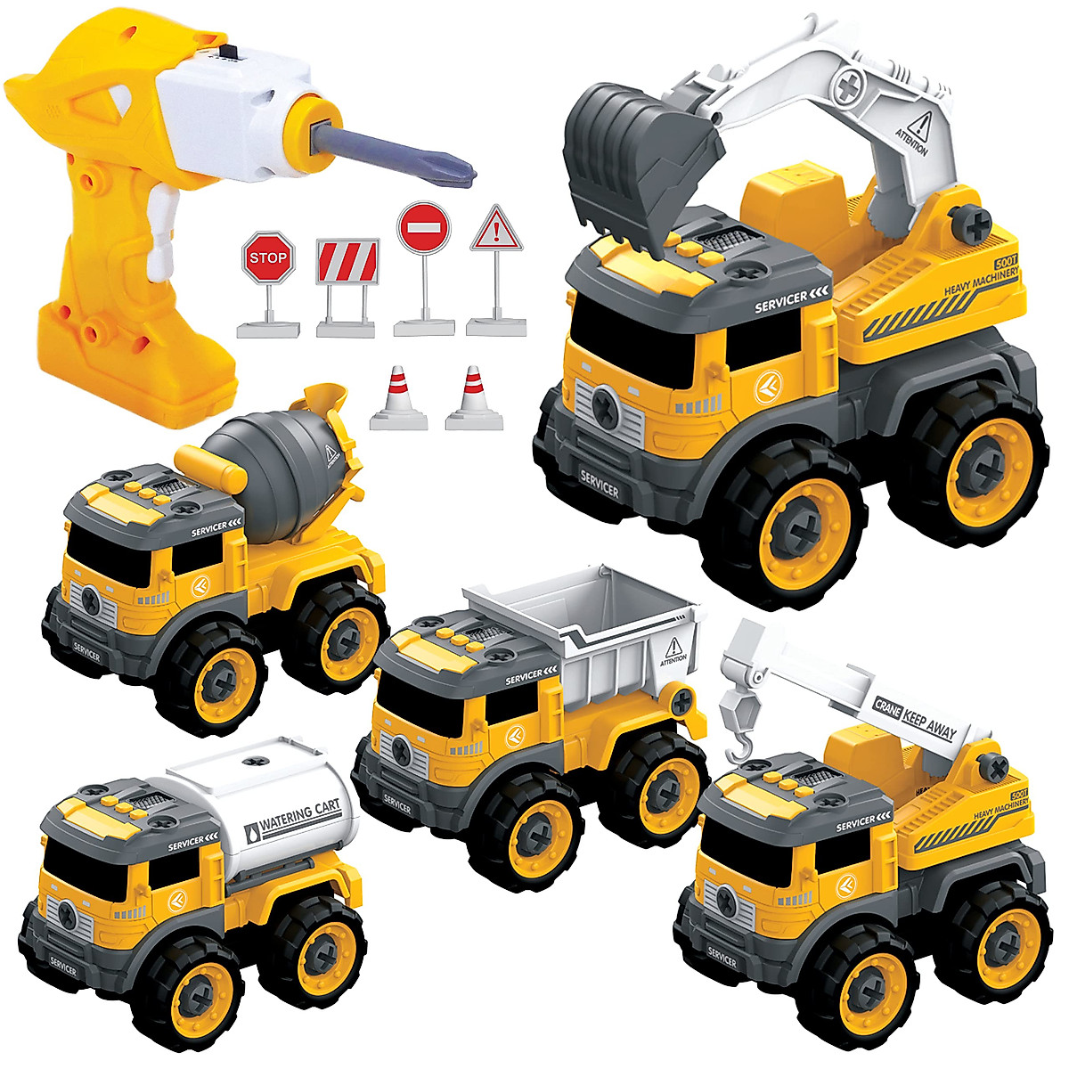 5-in-1 Take Apart Construction Toys and DIY Engineering Playset with Remote Control and Electric Screwdriver. For Toddler Boys Kid Child who loves tools and construction equipment. 3 4 5 6-Year-Olds.