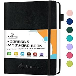 JUBTIC Address book with Alphabetical Tabs, Hardcover Password Keeper and Telephone Book Address Organizer Record Contacts, Internet Login Address Log book Journal Notebook for Home or Office-Black
