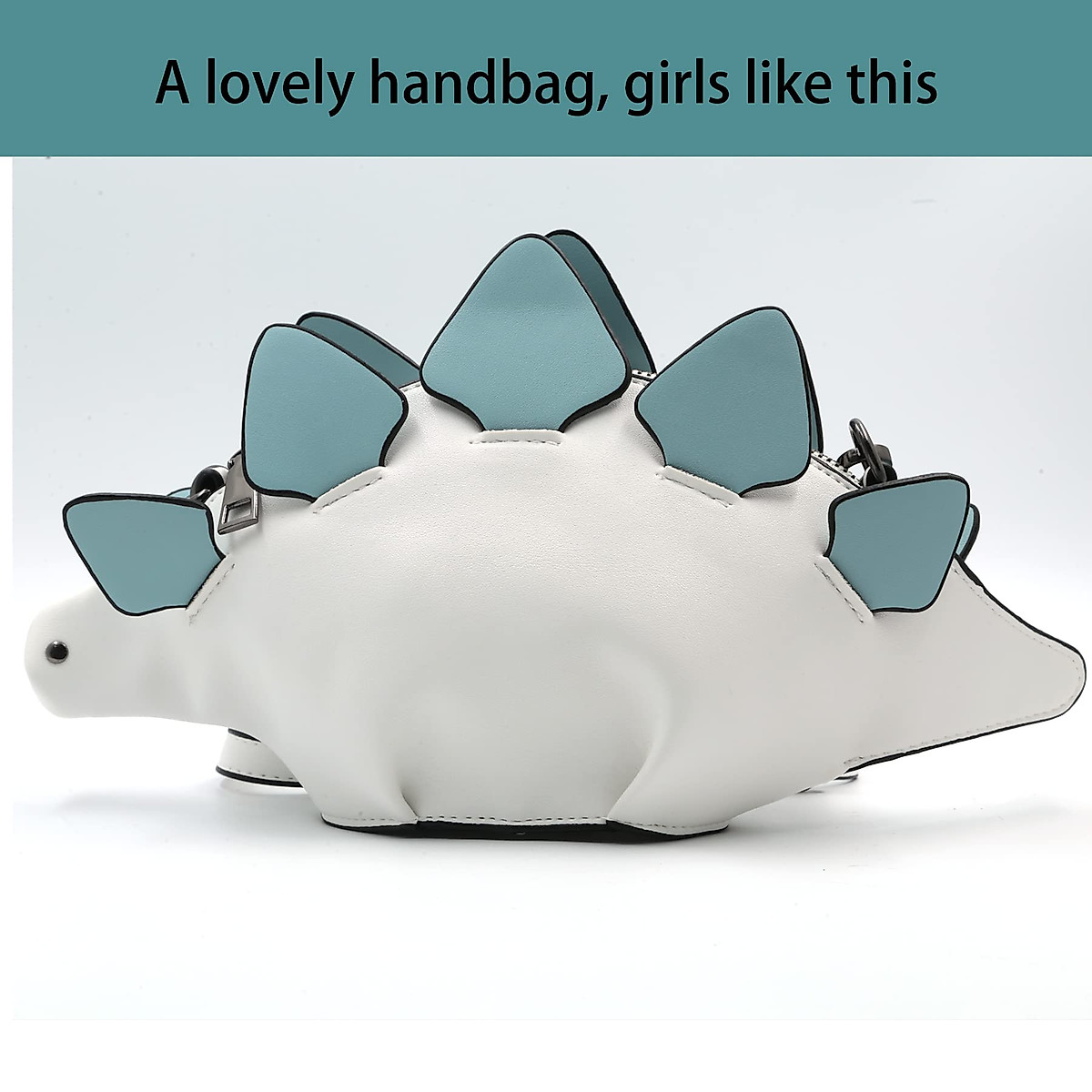 WLC Dinosaur Shoulder Purses,PU Cartoon CrossBody Bag for Girl Women(White)