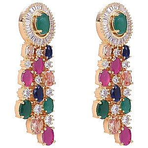 Ratnavali Jewels Cubic Zirconia Gorgeous Wedding Bridal Multi Strand Necklace Dangle Earrings Jewelry Set