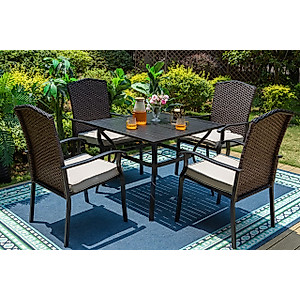 HERA'S HOUSE Rattan Patio Dining Chairs Set of 4, Outdoor Wicker Dining Chairs with Padded Removable Sponge Cushion, Brown Conversation Chairs for Poolside Lawn Garden Backyard