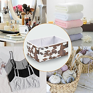 xigua White Brown Print Cow Cube Storage Box, Foldable Fabric Storage Cube Portable Storage Basket for Bookshelf Closet Laundry Room Nursery Home Decor, 15.75x10.63x6.96In