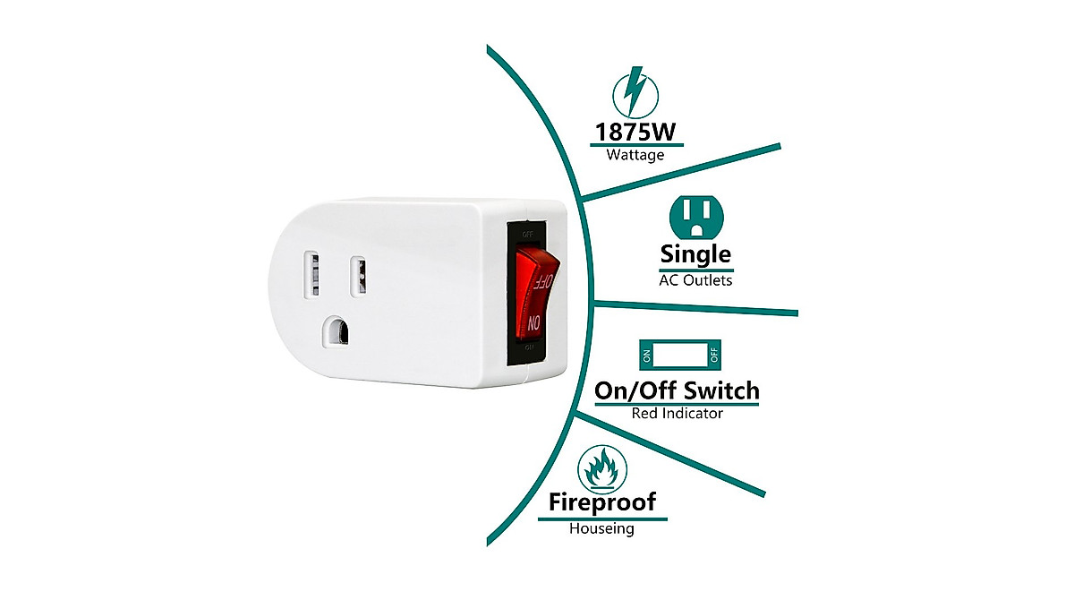 ANKO Grounded Outlet Adapter with On/Off Switch