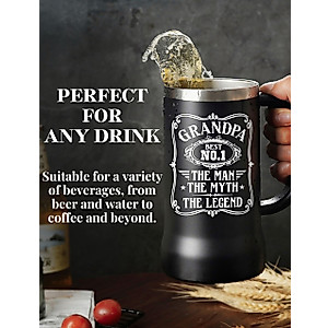 Onebttl Grandpa Gifts Stainless Steel Beer Stein Tumbler, 24oz Beer Mug with Lid for Father's Day, Christmas - Man Myth Legend