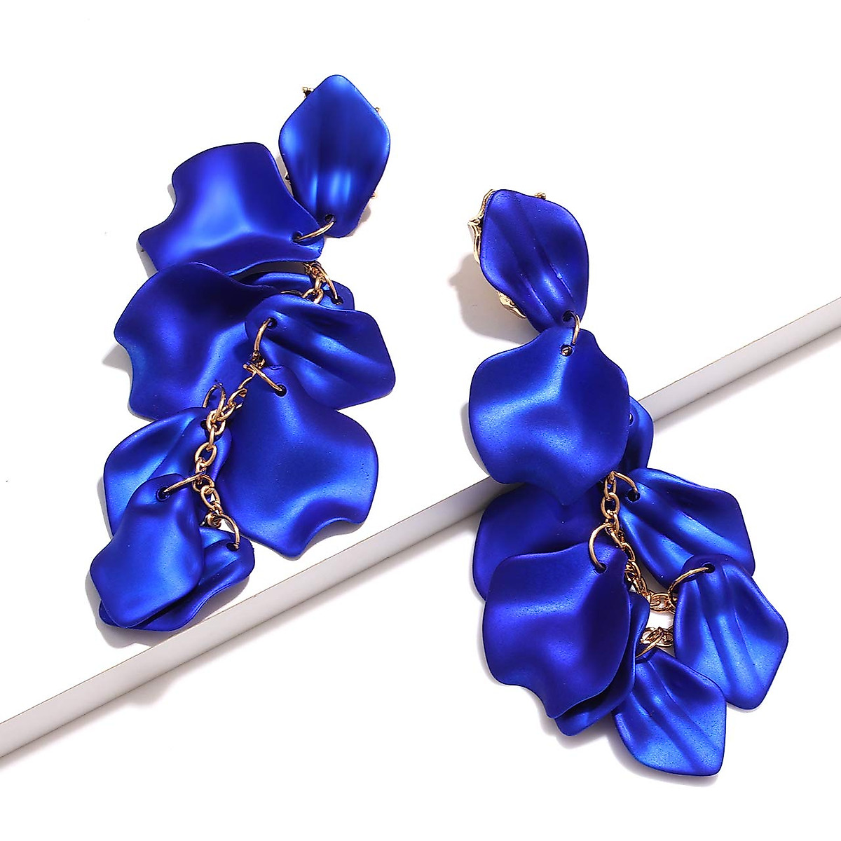 PHALIN Acrylic Flower Earrings Resin Rose Petal Dangel Earrings for Women (Royal Blue)