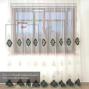 SLOW SOUL 2 Panels European Luxury Curtains Velvet Embroidered Tulle for Living Room Kitchen Bedroom Sheer Curtain with Rod Pocket Teal Green 50W X 84L inch
