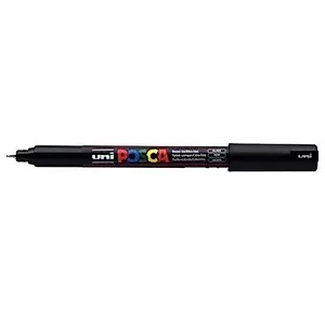Uni Posca PC-1MR Black Colour Paint Marker Pens Ultra Fine 0.7mm Calibre Nib Tip Writes on Any Surface (Single Pen)