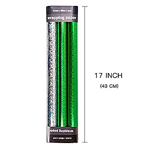 LeZakaa Holographic Wrapping Paper Roll - Mini Roll - Green/Dark Green/Silver Colors for St. Patrick Day, Christmas, Birthday, Holiday - 17 x 120 inches - 3 Rolls (42.5 sq.ft.ttl.)