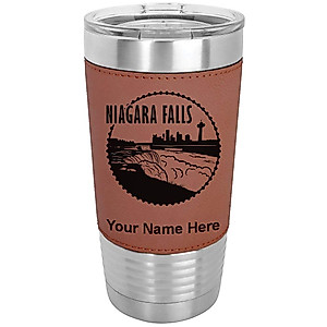 LaserGram 20oz Vacuum Insulated Tumbler Mug, Niagara Falls, Personalized Engraving Included (Faux Leather, Dark Brown)