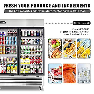 KITMA 54-inch Commercial Refrigerators, 2 doors Reach-in Refrigerator Cooler with LED Lighting, Stainless steel, 49 Cu. Ft