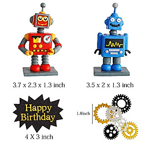 JeVenis Robot Cake Topper Robot Happy Birthday Cake Decoration Gear Cake Topper
