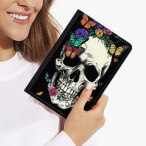 Dikoer for Microsoft Surface Pro 7 Plus/Pro7/Pro 6/Pro 5/Pro 2017/Pro 4 Case 12.3 Inch, Adjustable Stand Back Shockproof Rugged Protection Smart Tablet Cover, Skull Flower