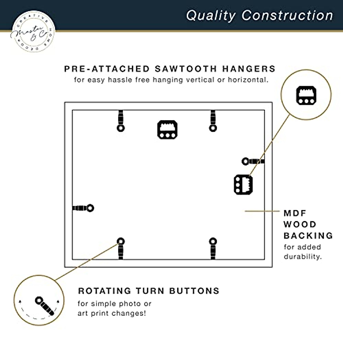 MCS Master & Co. Foundry Metal 16x20 Picture Frame, Display Pictures 11x14 With Mat or 16x20 Without Mat, Vertical & Horizontal Wall Hanging Picture Frame for Photos & Posters, Dark Silver (1-Pack)