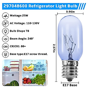 JIOTAR 25W 297048600 Refrigerator Light Bulb for Frigidaire T8 E17 Refrigerator Light Bul 241552802 AP3770086 AP3867287-1 Pack