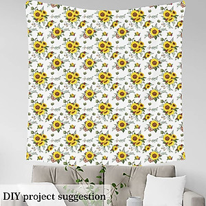 Feelyou Sunflower Fabric by The Yard, Floral Print Upholstery Fabric for Chairs, Yellow Flowers Pattern Botanical Decorative Fabric for Upholstery and Home DIY Projects, 1 Yard, Yellow White