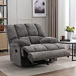 Dreamsir Oversized Rocker Recliner Chair, Manual Recliner Single Sofa Couch, Soft Fabric Overstuffed Rocking Chair for Living Room, Theater Seating for Big Man, Limestone Grey