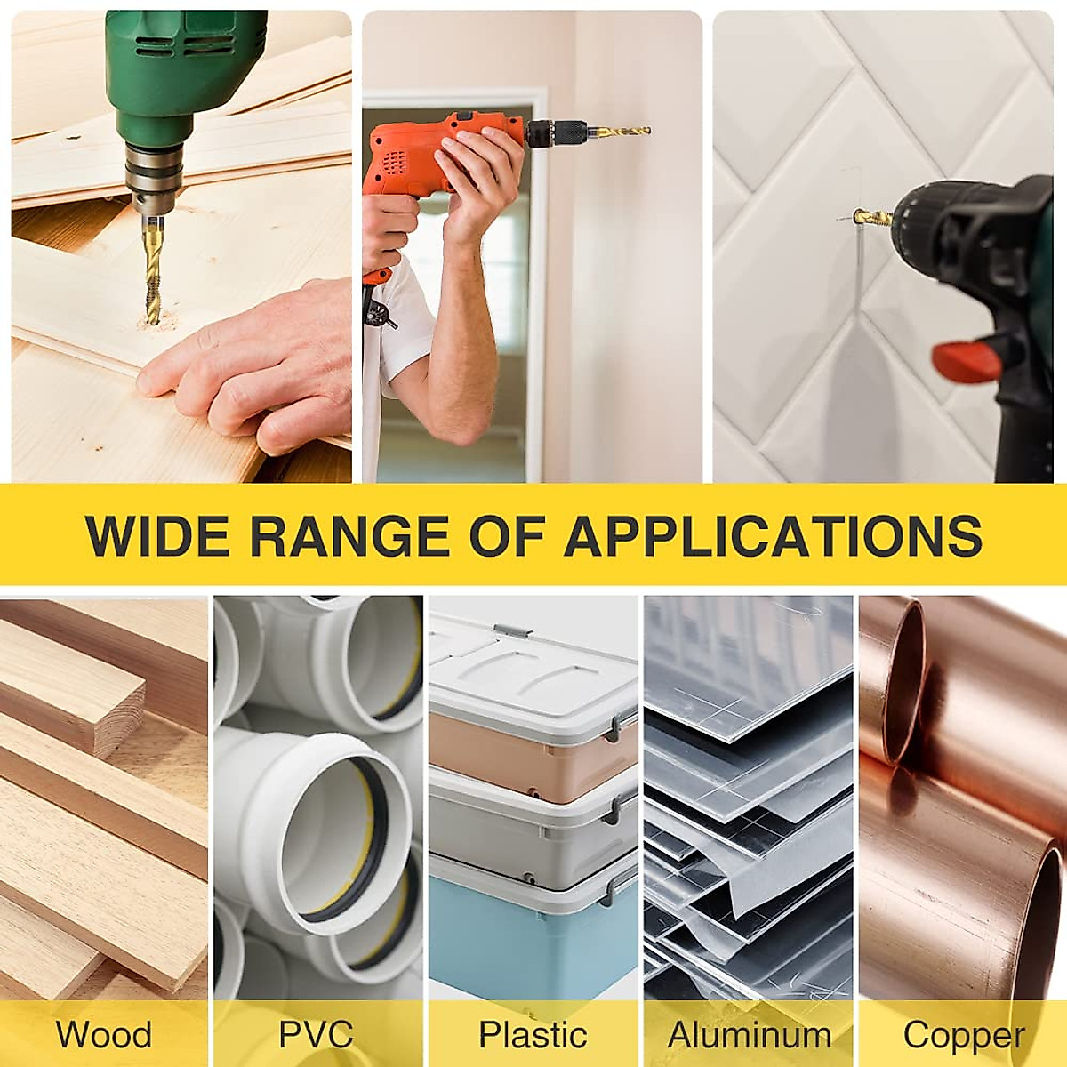 Drill Tap Bit Set, 3 in 1 Thread Tapping Drill Bit with Box, Hex Shank High Speed Steel Twist Drill Tapping Tool with Quick Change Adaptor, 13pcs