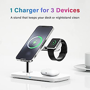 3 in 1 Magnetic Wireless Charger, with 20W USB-C Adapter, Charging Station for Apple Products Compatible with MagSafe for iPhone 14 13 12 Pro Max, Watch Series 1-8, AirPods Pro (White)