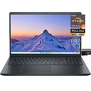 Dell Inspiron 15 Touchscreen Laptop, 15.6" FHD Display, AMD Ryzen 5 7530U Processor, 32GB RAM, 1TB SSD, Camera, Mechanical Keyboard, HDMI, WiFi, Windows 11 Pro, Alpacatec Accessories, Carbon Black