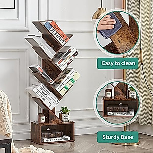 BRIAN & DANY Tree Bookshelf, 6-Tier Book Shelf, Wooden Bookshelves Storage Organizer Shelves for Living Room, Bedroom, Office, Rustic Brown