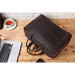 Vintage Genuine Leather Briefcase for Men 17 Inch Laptop Computer Case Business Travel Work Messenger Cross Body Shoulder Bags, Brown
