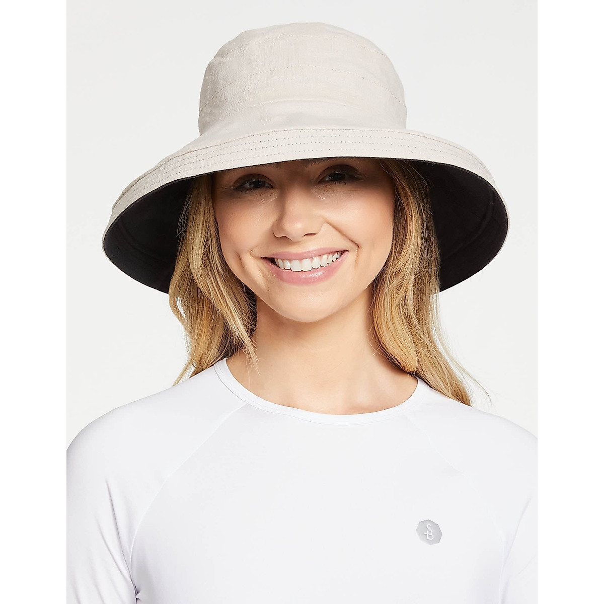 Solbari Holiday Sun Hat - UPF50+ Reversible, Foldable & Packable UV Sun Protection Hat with Full Coverage Brim and Adjustable Drawcord, Black/Beige, Small-Medium