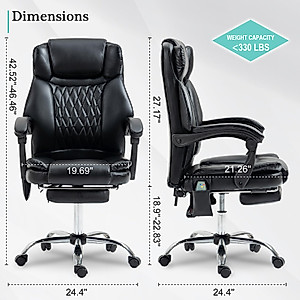 ONPNO Ergonomic Office Chair with Massager, Heated Office Chair Reclining Massage Desk Chair, Home Office Desk Chair w/Foot Rest, Padded Armrest, Height Adjustable Swivel Work Chair (Black)