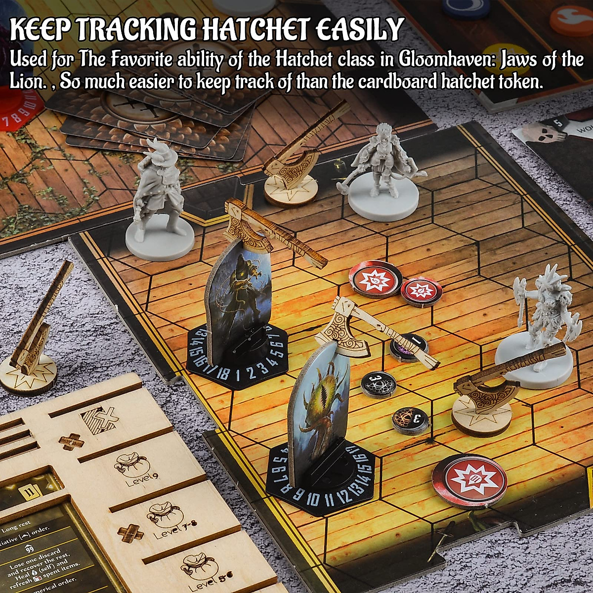 Hatchet Favorite Marker Wooden Tokens Set of 18 Upgraded Accessories for Gloomhaven Jaws of the Lion