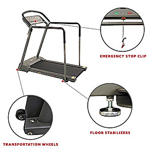 Sunny Health & Fitness Walking Treadmill with Low Wide Deck and Multi-Grip Handrails for Balance, 295 LB Max Weight - SF-T7857, Gray