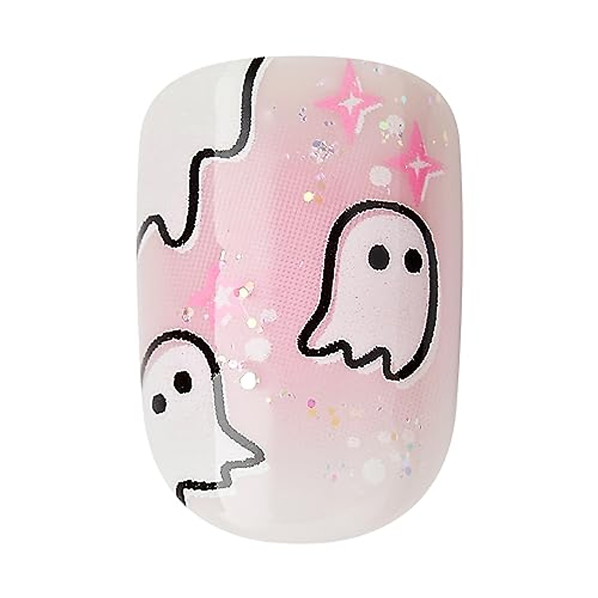 KISS imPRESS Press-On Manicure Halloween, Pink, Short Length, Square Shape, PureFit Technology, Chip Proof, Smudge Proof, Waterproof, Prep Pad, Mini Nail File, Manicure Stick & 30 Fake Nails
