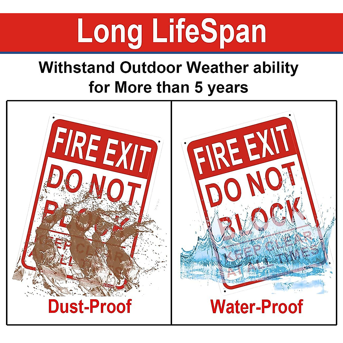 Fire Exit Sign, Do Not Block Door Signs, Keep Clear at All Times Sign, 10 x 7 Inches Rust Free Aluminum, Weather/Fade Resistant, Easy Mounting, 2 Pack