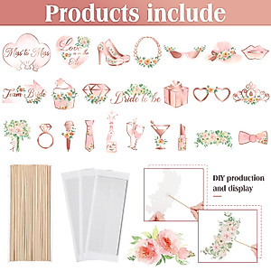 Zonon 24 Pieces Bridal Photo Booth Props, Bridal Shower Props, Wedding Photo Booth Gold Foiled Floral Photo Props for Bridesmaid Bachelorette Party Wedding Supplies