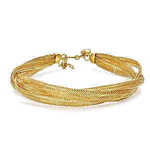 18K Solid Gold Braided Bracelet for Women, Yellow Gold High Luster Braided Herringbone Link Chain Bracelet Jewelry Gift for Wife Mom Girlfriend 8inch