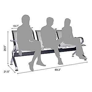 kinbor Waiting Room Chairs - Silver Reception Chairs, Waiting Room Bench for Clinic, 3 Seat Office Guest Chairs, Lobby Furniture for Hospital, Salon, Bank, Airport