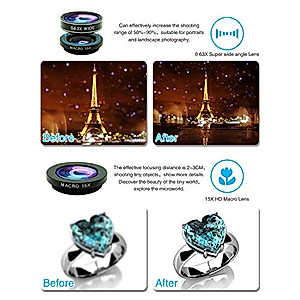 Cell Phone Camera Lens Kit,11 in 1 Universal 20x Telephoto Lens,0.63Wide Angle+15X Macro+198°Fisheye+2X Telephoto+Kaleidoscope+CPL/Starlight/Eyemask/Tripod,for Most iPhone Smartphone (Black)