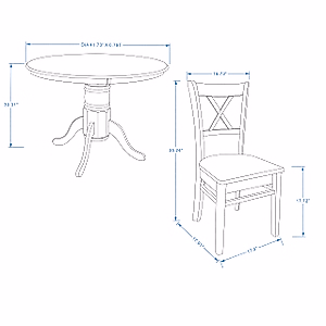 Glenwillow Home 5-PC - 42" Round Pedestal Dining Table + Cross Back Dining Chairs Dining Set in White/Natural