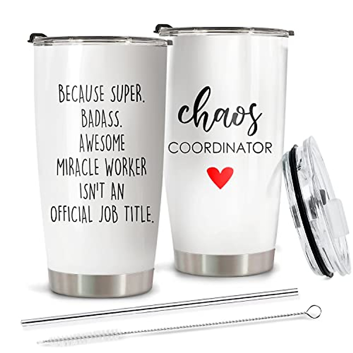 CHICKOR Gifts for Women - Unique Gift idea for Boss Lady, Her, Mom, Coworker, Manager, Teacher, Boss - 20 Oz Chaos Coordinator Tumbler With Straw - Birthday Gifts for Women, Officer, Wedding Planner