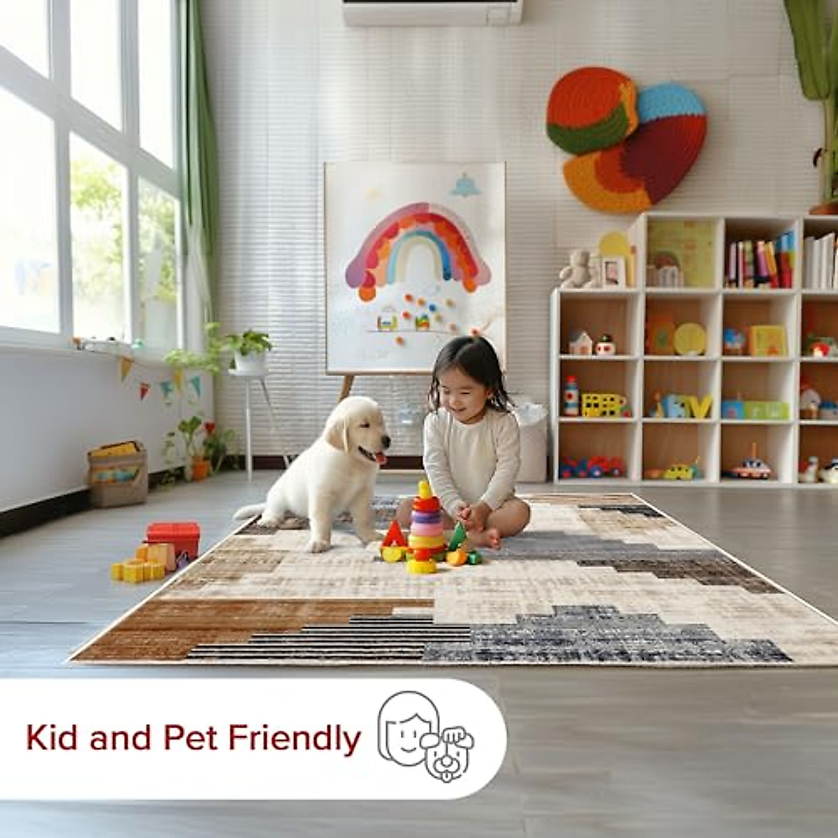 nuLOOM Fringed Performance Indoor Area Rug, Power Loomed, Easy Clean, Durable, Non-Shed, 8' x 10', Vanita Beige