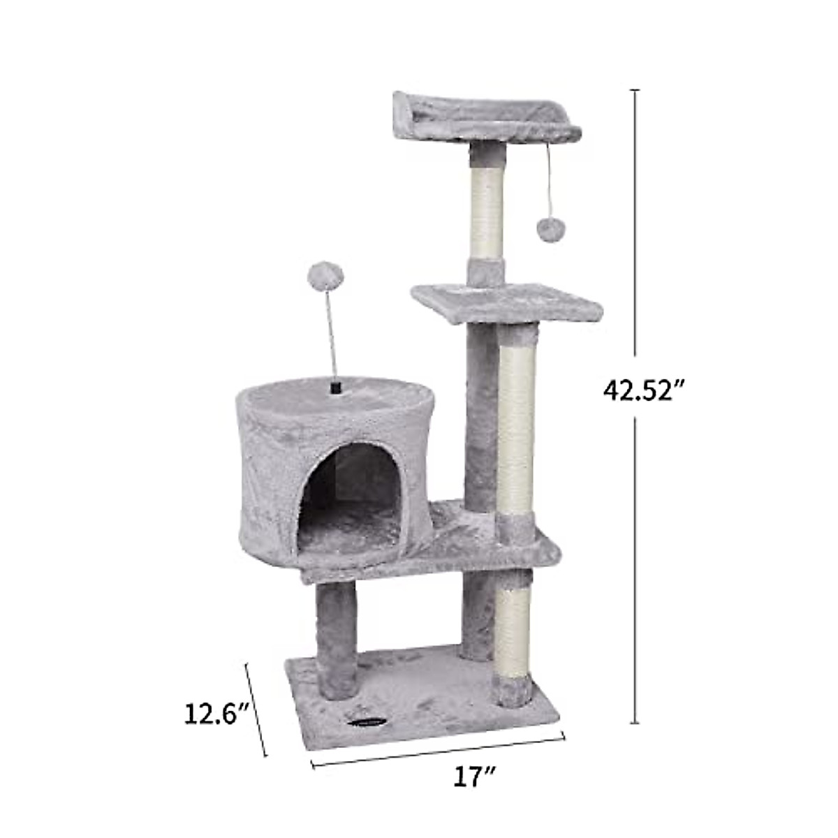 FISH&NAP US06H Cat Tree Cat Tower Cat Condo Sisal Scratching Posts with Jump Platform Cat Furniture Activity Center Play House Grey
