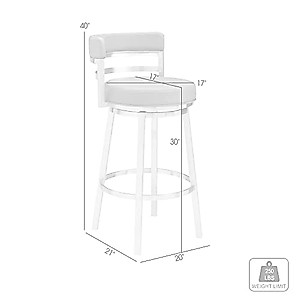 Armen Living Madrid 30" Bar Height Swivel Modern Grey Faux Leather and Brushed Stainless Steel Bar Stool for Kitchen Island Counter