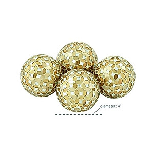 Deco 79 Glass Handmade Mosaic Orbs & Vase Filler, Set of 4 4"D, Gold