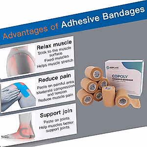 Self Adhesive Wrap Cohesive Bandages 12 Count 3" x 5 Yards, Medical Tape, Adhesive Flexible Breathable First Aid Non Woven Rolls, Stretch Athletic, Ankle Sprains & Swelling, Sports