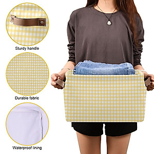 Storage Bin 2PCS Yellow Gingham Fabric Storage Baskets for Organizing Closet Shelf Nursery Toy Clothes Organizer with Handles