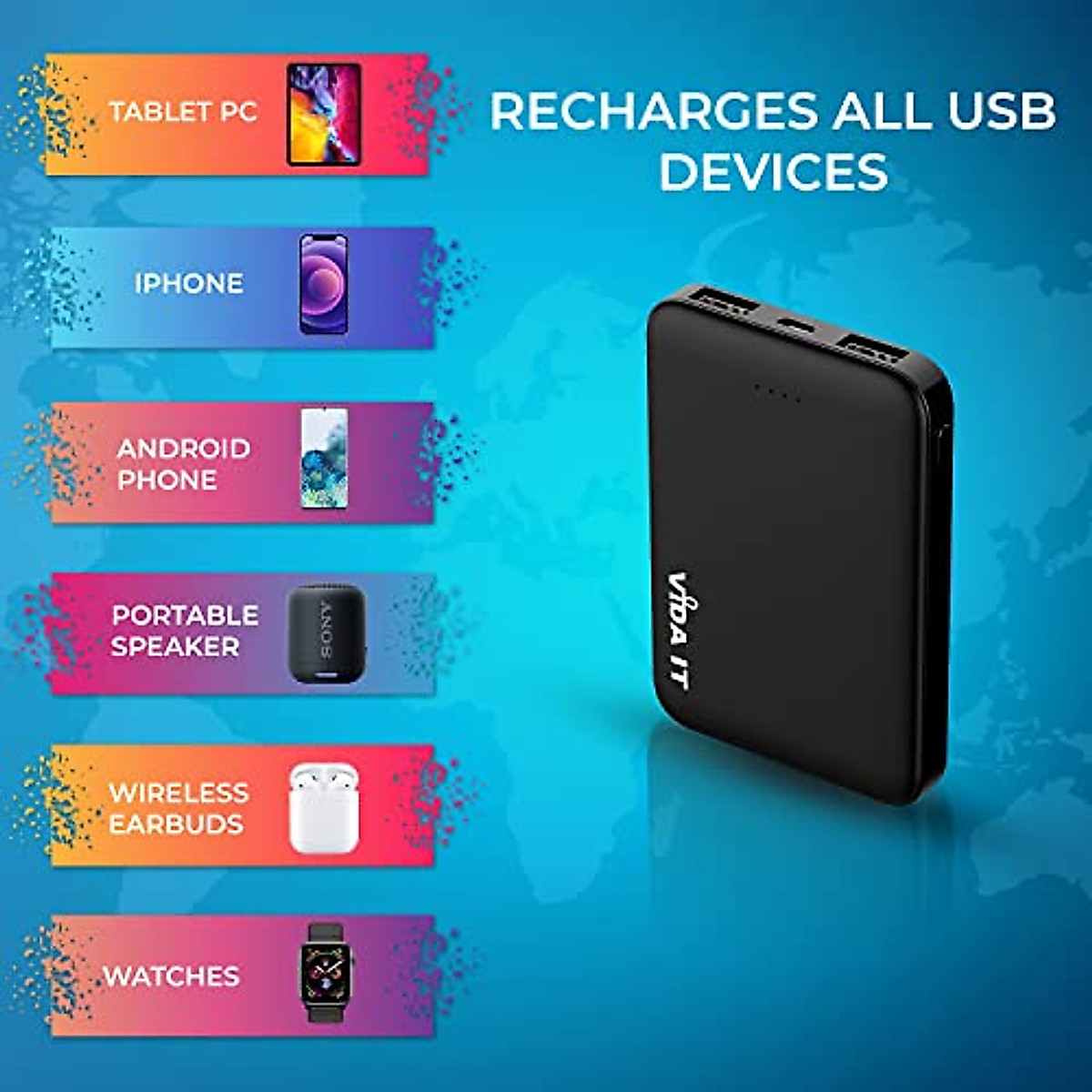 Vida IT 2-Pack Small 5V 2A Power Bank for Heated Vest Jacket Coat Scarf Clothing DC Pocket Size Battery Pack 5000mAh USB Portable Charger for iPhone Samsung Android Phone, Mini Rechargeable Power Pack