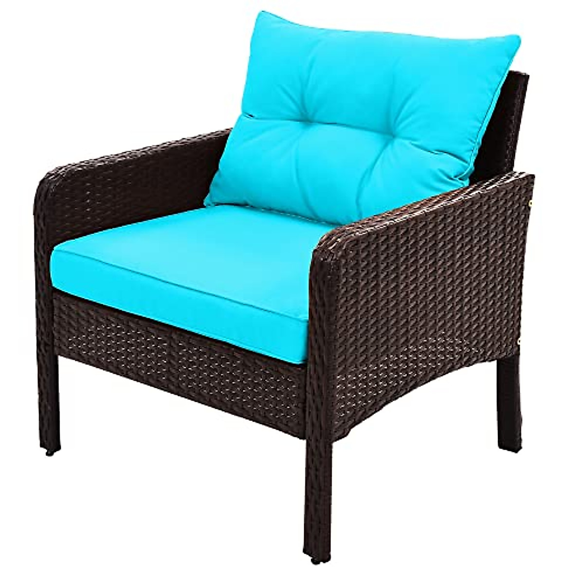 Merax Outdoor Patio PE Wicker Rattan Sofa Dining Set with Removable Cushions empered Glass Tea Table for Backyard, Poolside, Deck, Blue,6 Piece