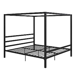 DHP Modern Metal Canopy Platform Bed with Minimalist Headboard and Four Poster Design, Underbed Storage Space, No Box Spring Needed, King, Black