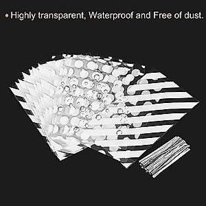 uxcell 100 Pcs Clear Cello Bags, Round Spot Flat Plastic Cello Treat Bags with Gold Twist Ties Gift Bags Cookie Bags for Christmas Snacks Candy Cookie Gifts, White