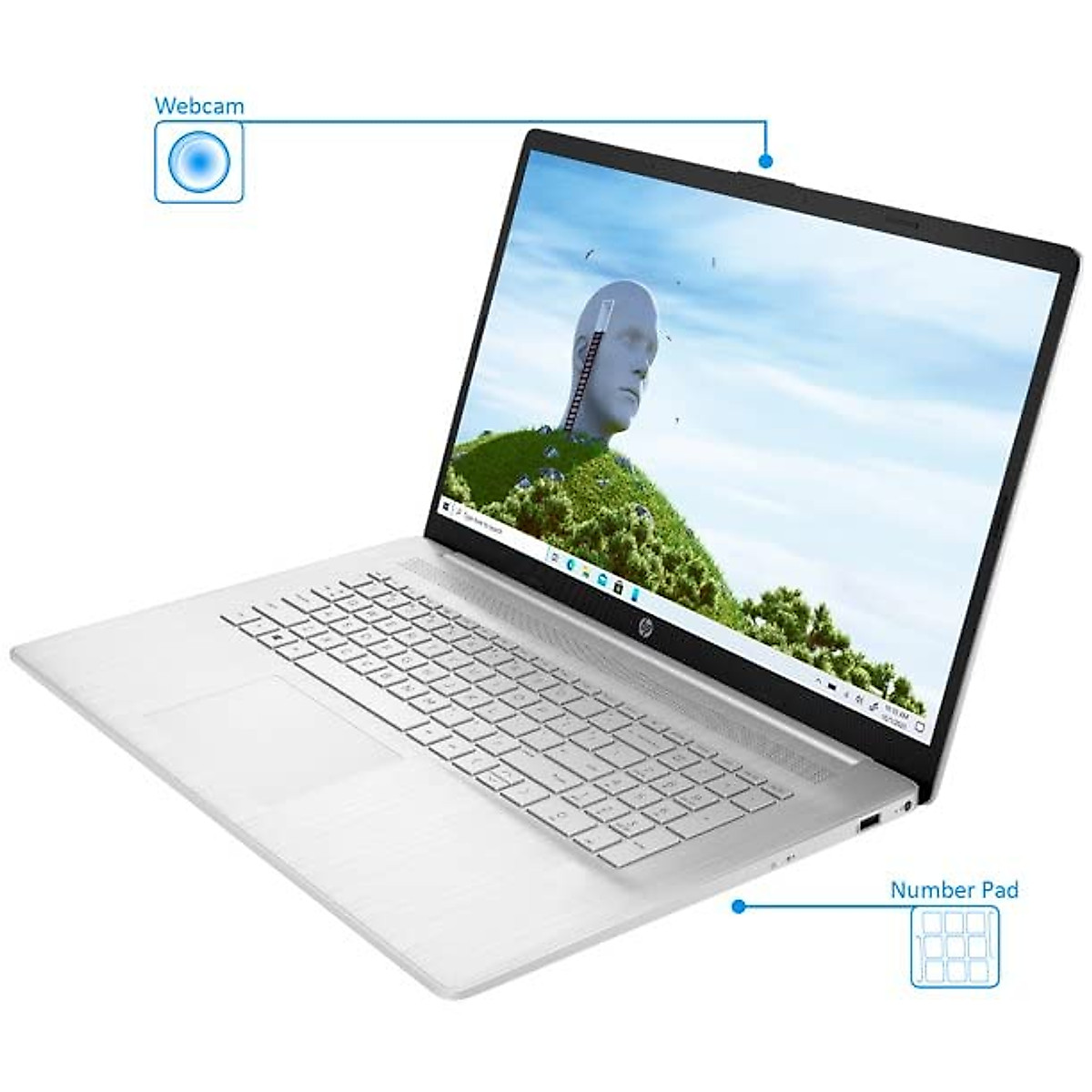 HP 2023 17.3'' FHD IPS Laptop PC Intel 4-Core i5-1135G7 Iris Xe Graphics 12GB DDR4 256GB NVMe SSD HDMI WiFi AC BT4.2 USB-C Backlit Keyboard Webcam Natural Silver Windows 10 Pro w/RE 32GB USB